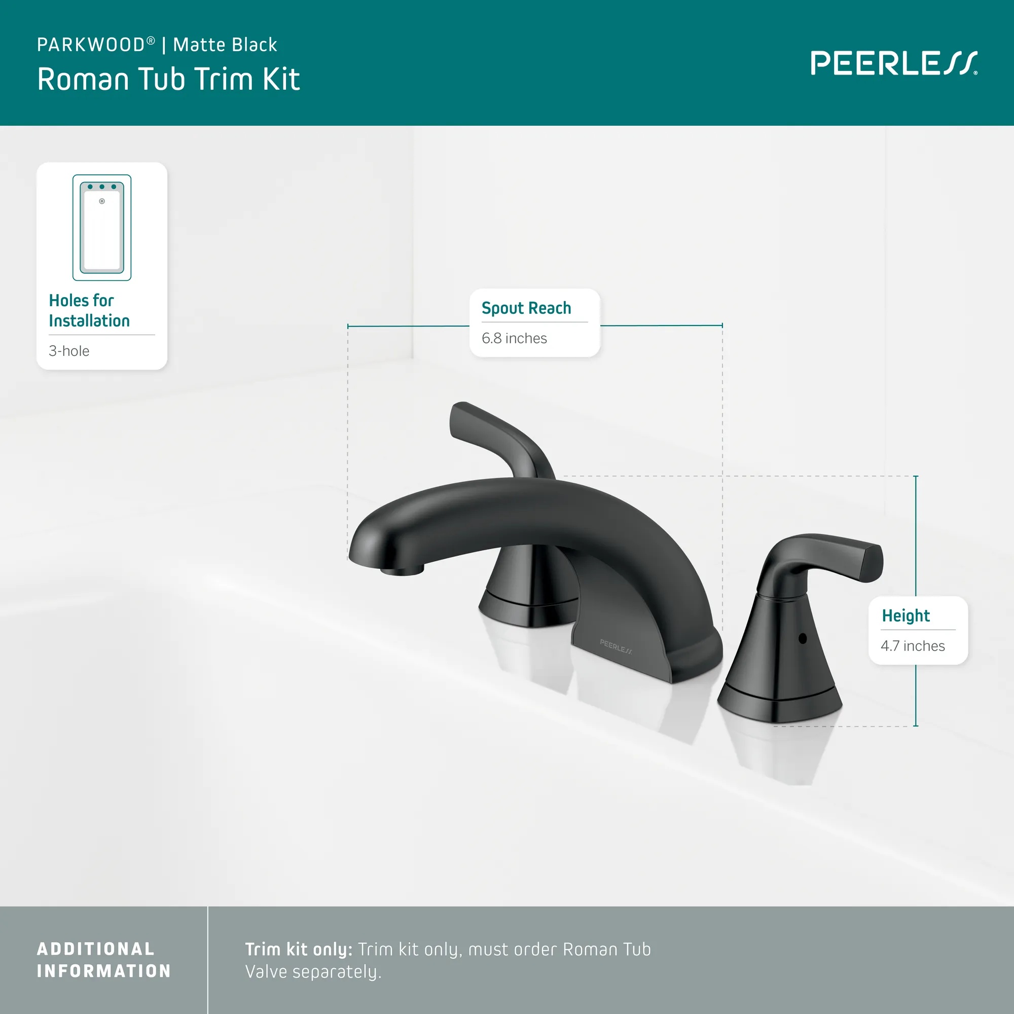 Peerless Parkwood Roman Tub Trim Kit Matte Black-Certified Refurbished ...